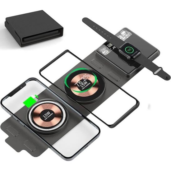 Chargeur Sans Fil, 3 En 1[Double 15W] Chargeur Induction Pliable Station De Charge Magnétique ...