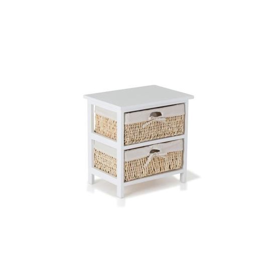 SHELVES Commode 2 Tiroirs Blanc/Toile Blanche - Cdiscount Maison