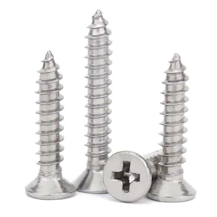 Vis à bois autotaraudeuses M3 M4 M5(16mm), vis à tête Phillips plate en acier inoxydable 304 ...