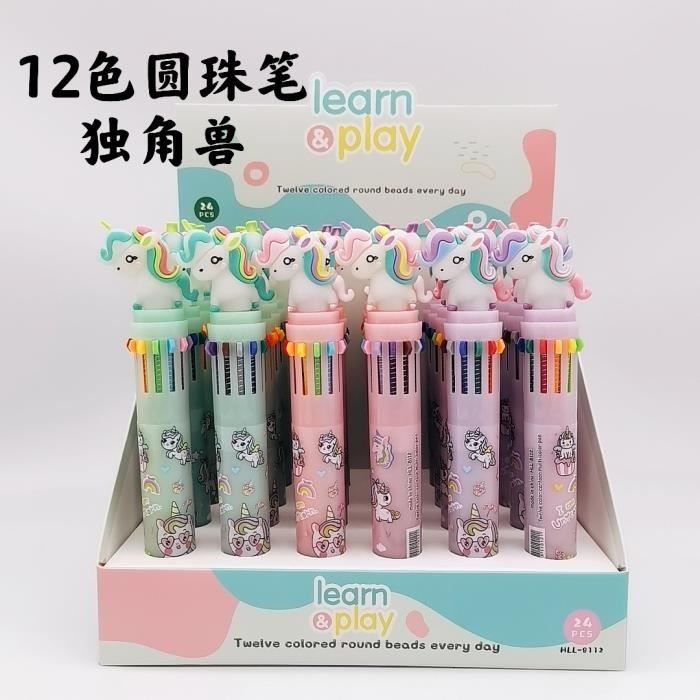 Stylo,Stylo à bille puissant en forme de licorne,12 couleurs,mignon ...