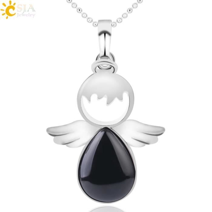 Onyx noir - Csja-collier Avec Ailes D'ange, Pierre Naturelle Quartz ...