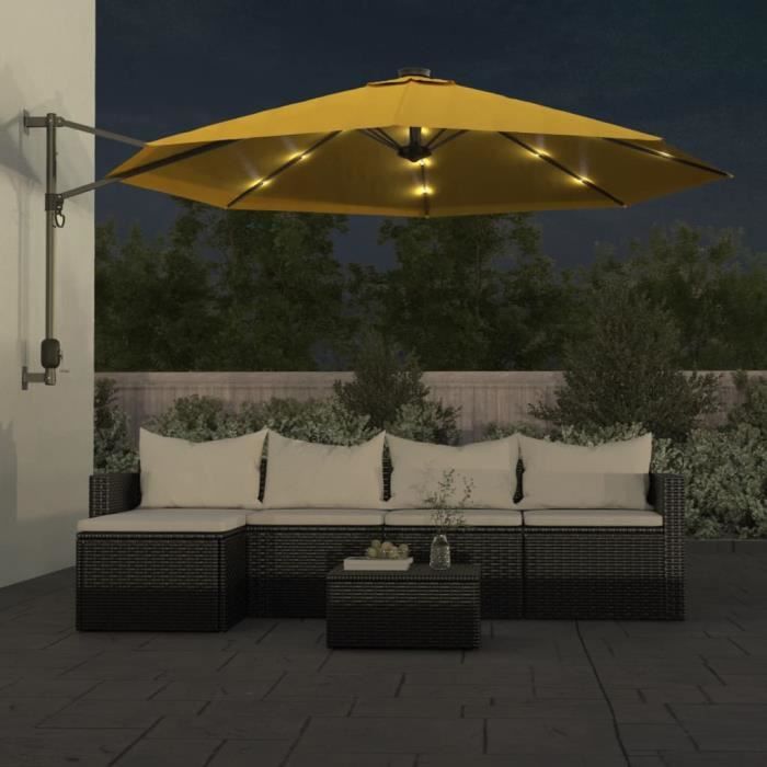 Drfeify Parasol mural avec LED jaune 290 cm HB013 - Cdiscount Jardin