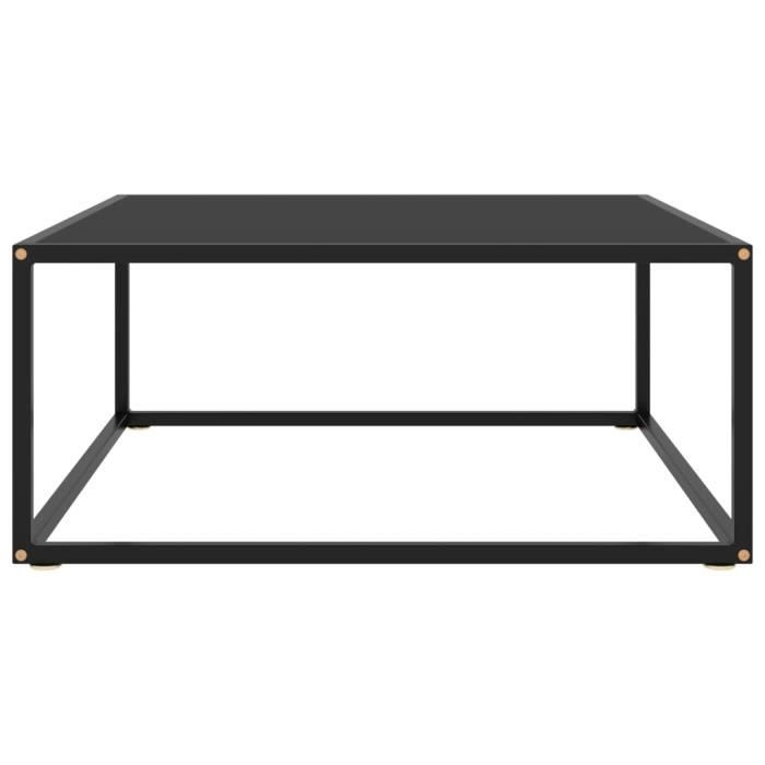 Table à thé noire avec verre-Tables basses-acier enduit de poudre-noir ...