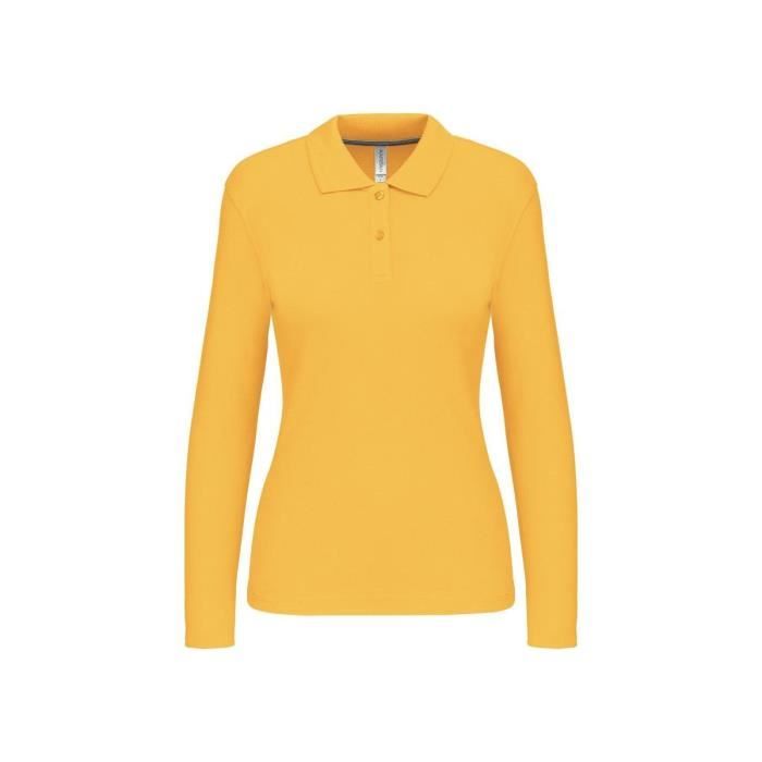 Polo manches longues - Femme - K244 - Jaune - Regular - Col polo Jaune ...