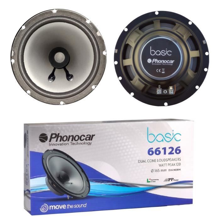 2 HAUT-PARLEURS PHONOCAR BASIC 66126 double cône 16,5 cm 6,5" diamètre avec 25 watt rms et 60 ...