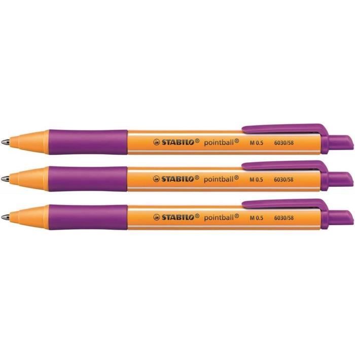 STABILO Lot de 3 Stylos à bille rétractable Pointball pointe moyenne ...