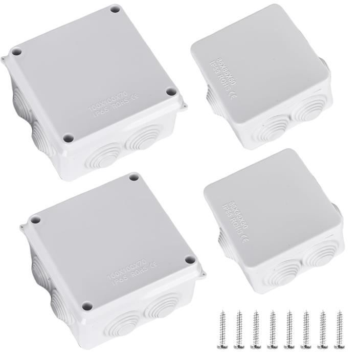 Lot de 4 boîtes de jonction IP65 étanches : 100 x 100 x 70 mm Boîtier ...