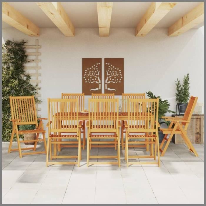 DXBK Ensemble à manger de jardin 9 pcs bois d'acacia solide 3295259 ...