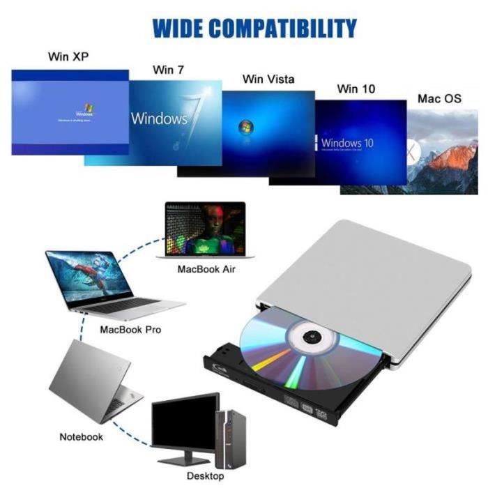 Lecteur Graveur Blu Ray Externe CD DVD 3D 4K USB 30 Portable Lecteur ...