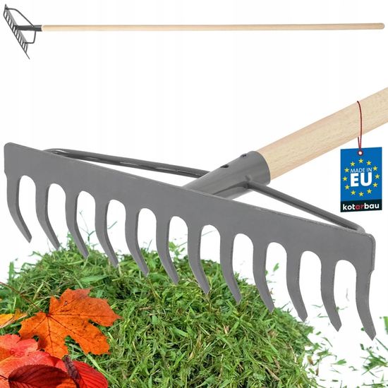 Râteau de Jardin en Métal avec 12 dents, manche en bois et tête ...