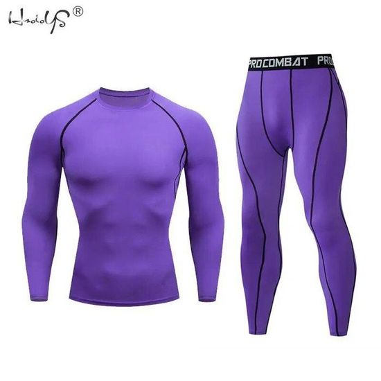 Ensemble de sous-vêtements thermiques de compression pour hommes,t-shirt de musculation,leggings ...