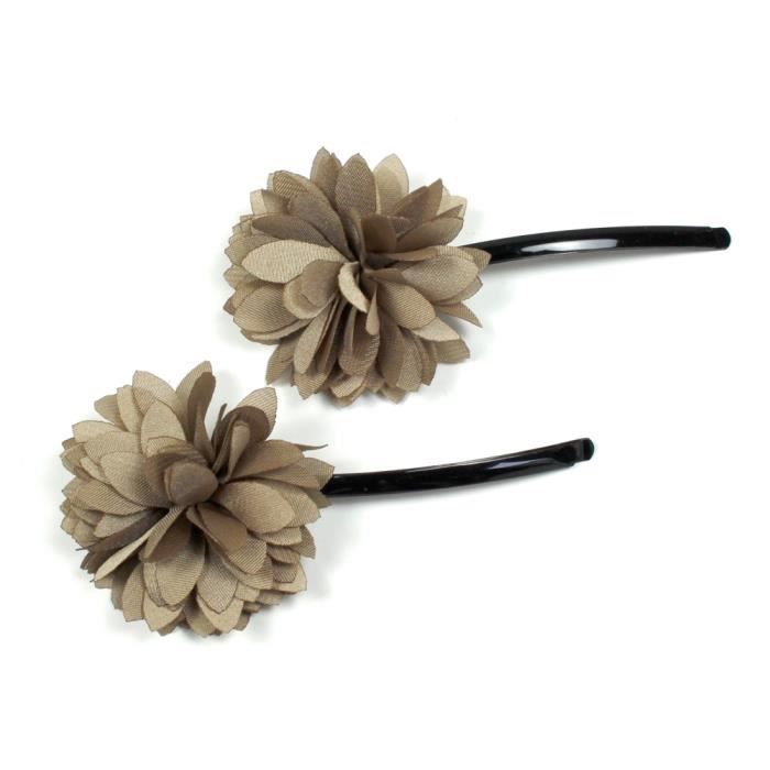 Accessoires cheveux - 2 Mini pince fleur en tissu - beige foncé - Achat ...