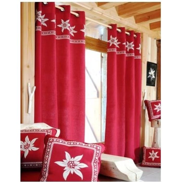 Rideau Edelweiss Rouge 135x260cm - Le Grenier-Alpin - Uni - Synthétique ...