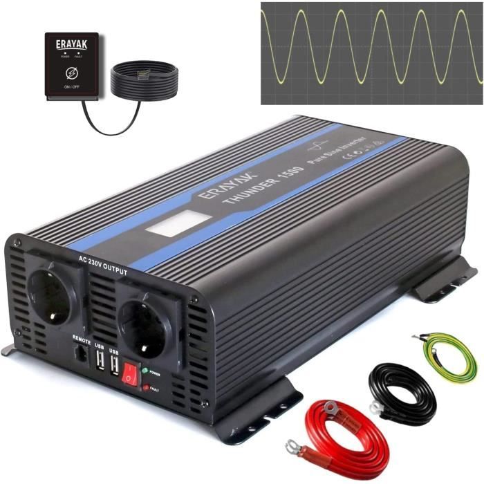 ERAYAK Convertisseur 12V 220V Pur Sinus 1500W/3000W Onduleur a Onde Sinusoidale Pure ...