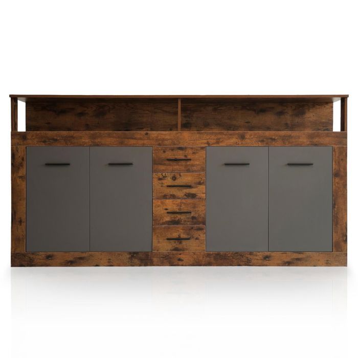 Buffet style industriel L190cm 4 portes er 4 tiroirs Lunata Bois foncé ...