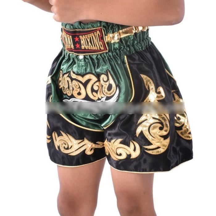 Short Enfant Muay Thai - Vert - Taille 12-14 ans - 100% Satin Polyester ...