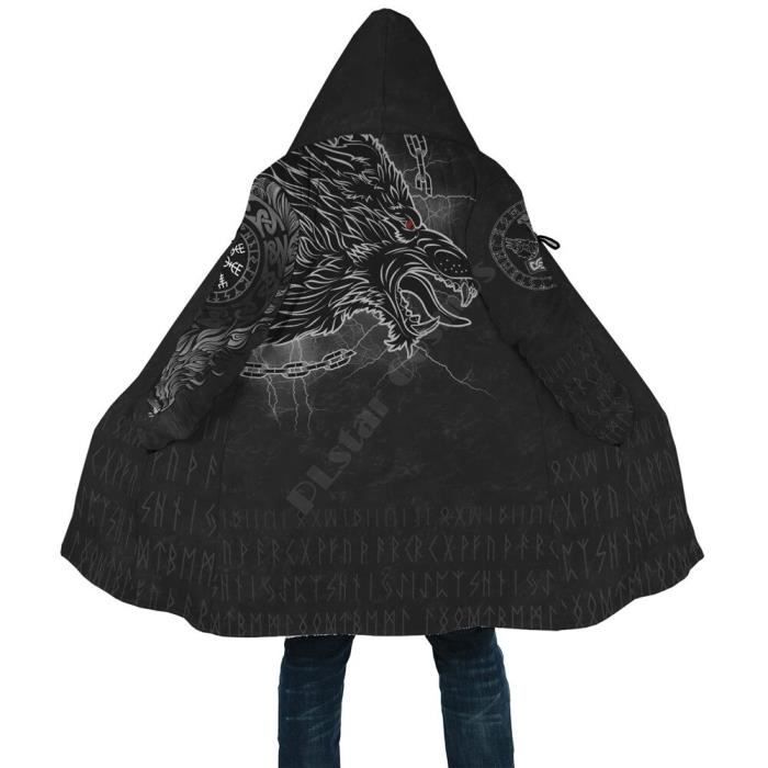 Manteau - caban,Cape à capuche pour hommes et femmes,Style Viking,loup ...