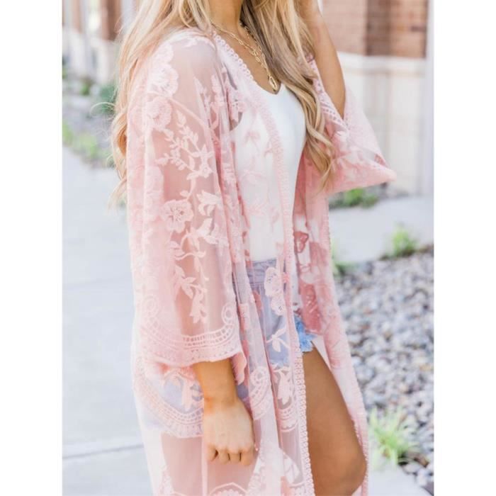 Robe de plage,Cardigan de plage décontracté pour femmes,couleur unie ...