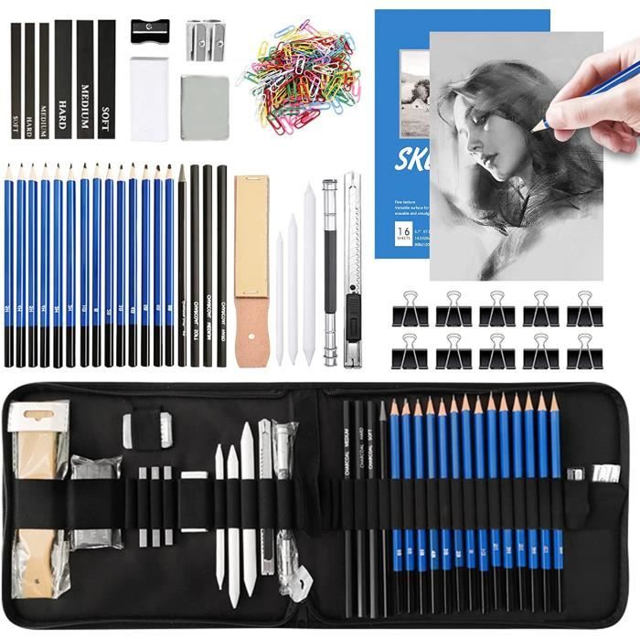 Crayons de Dessin Professionnels,JOTOL Crayon Dessin Professionnel Kit,Crayons Fusain, Outils et ...
