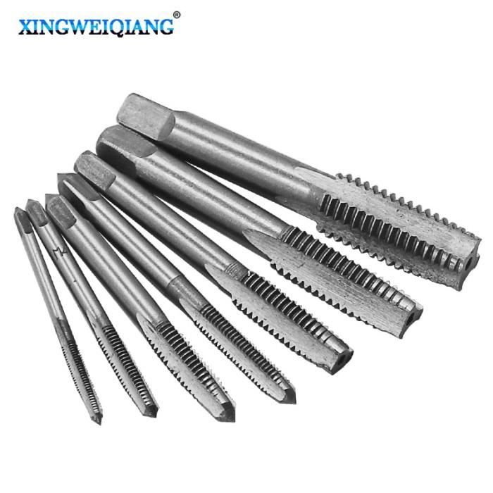 Jeu de tarauds à prise métrique YWEI - Vis à main M3 M4 M5 M6 M8 M10 M12 HSS - 7 pièces ...