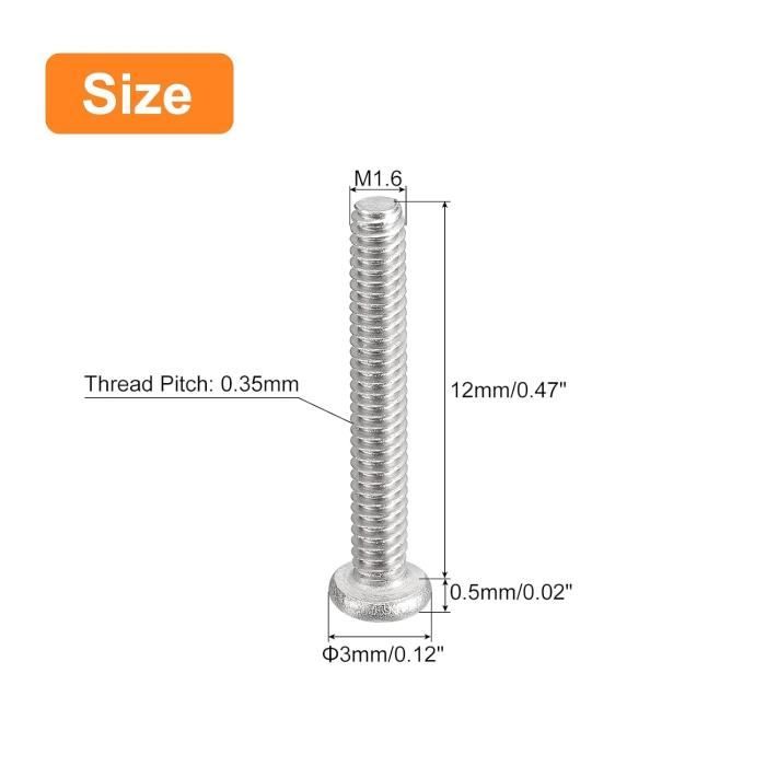 Lot De 50 Vis À Tête Ronde Plate M1,6-0,35 X 12 Mm En Acier Inoxydable ...