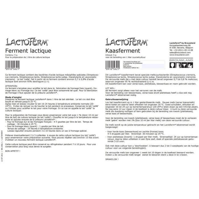 Lactoferm Mésophile Culture pour Fromage 5g - Lactoferm | Ferment Lactique | Les bactéries de ...