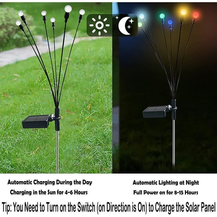 6 Led(4 Pack) Warm White Solar Firefly Lights 10LED Solar Garden Lights Outdoor Waterproof ...