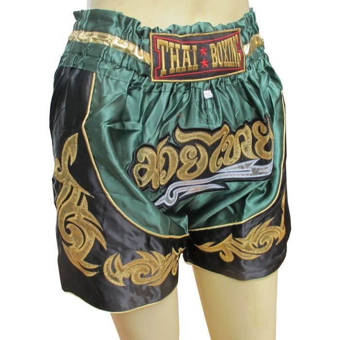 Short Enfant Muay Thai - Vert - Taille 12-14 ans - 100% Satin Polyester ...