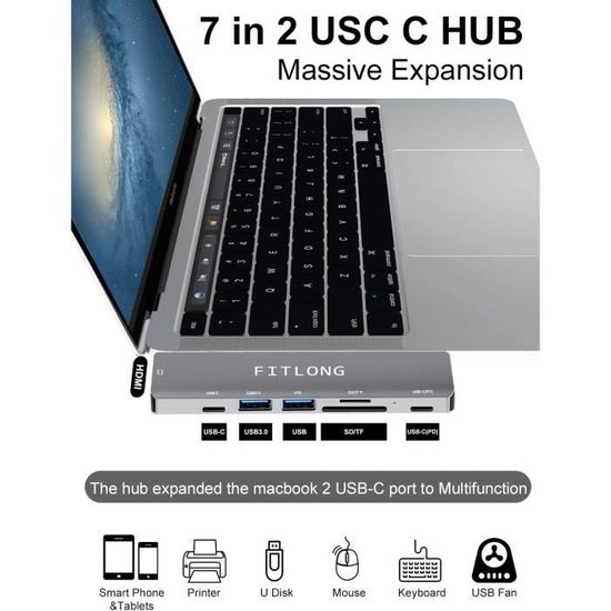 Hub Usb C 7 En 2, Adaptateur Macbook Pro-Air M1, Adaptateur Usb C Avec ...