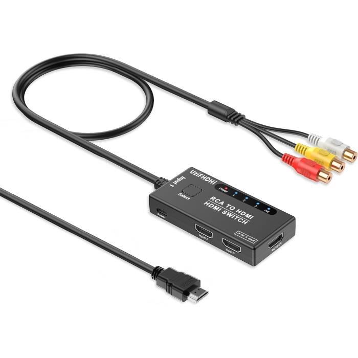 Adaptateur RCA vers HDMI, Convertisseur AV vers HDMI Sortie 3 en 1 (1 ...