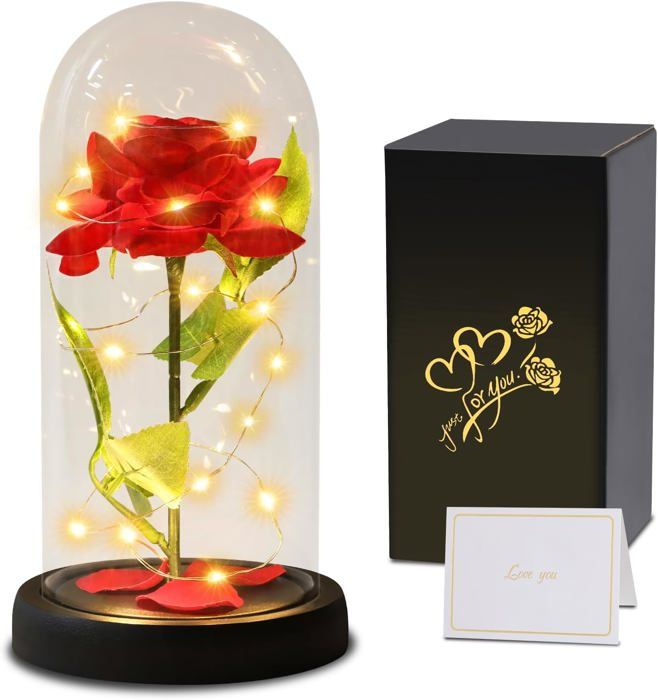 Rose Eternelle Sous Cloche Avec Led, Fleur Eternelle Sous Cloche, Rose ...