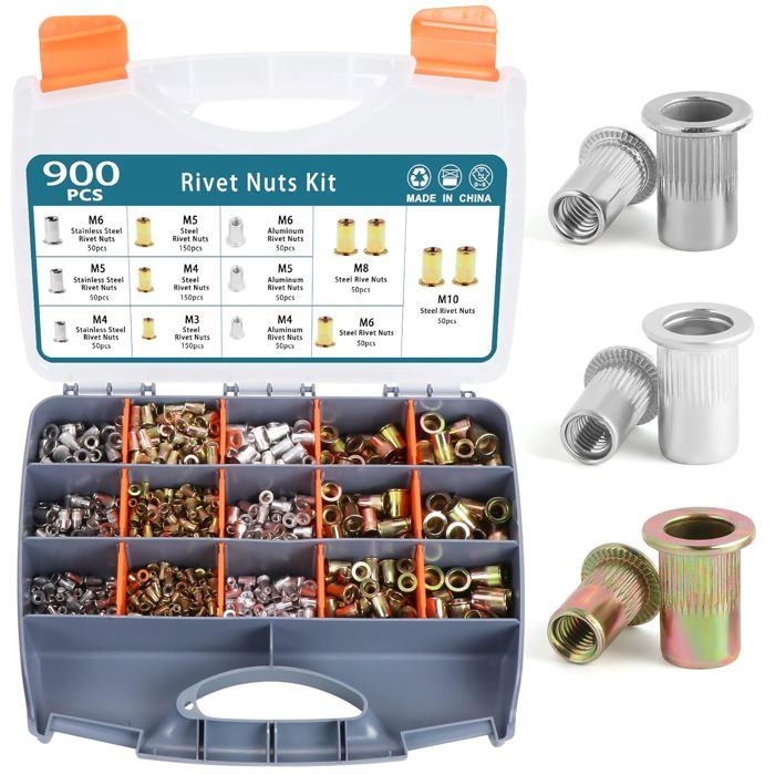 Kit De 900 Écrous À Rivet M3 M4 M5 M6 M8 M10 En Acier Inoxydable Plaqué Zinc Et Aluminium ...
