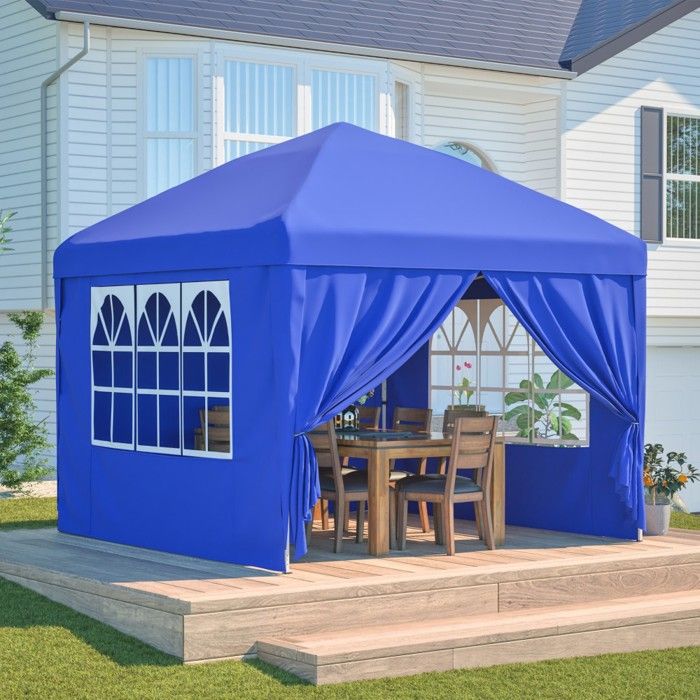Tonnelle Jardin 313x313x197cm Pliable 4 Parois Bleu 3 Hauteurs ...