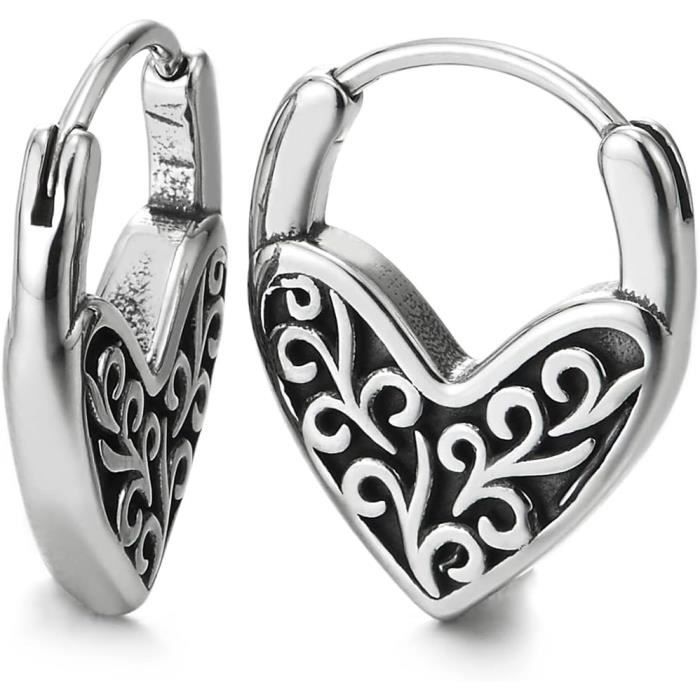 Acier Inoxydable Coeur Forme Anneau Boucles D'Oreilles Charnière Avec ...