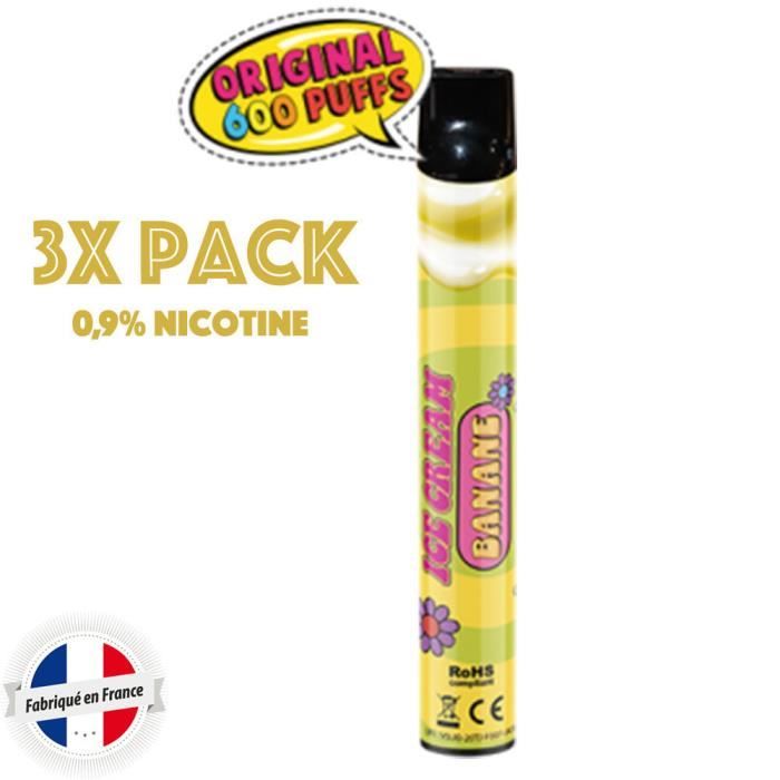 3 x PUFF jetable ICE CREAM BANANE Cigarette électronique 600 PUFF 0,9% ...