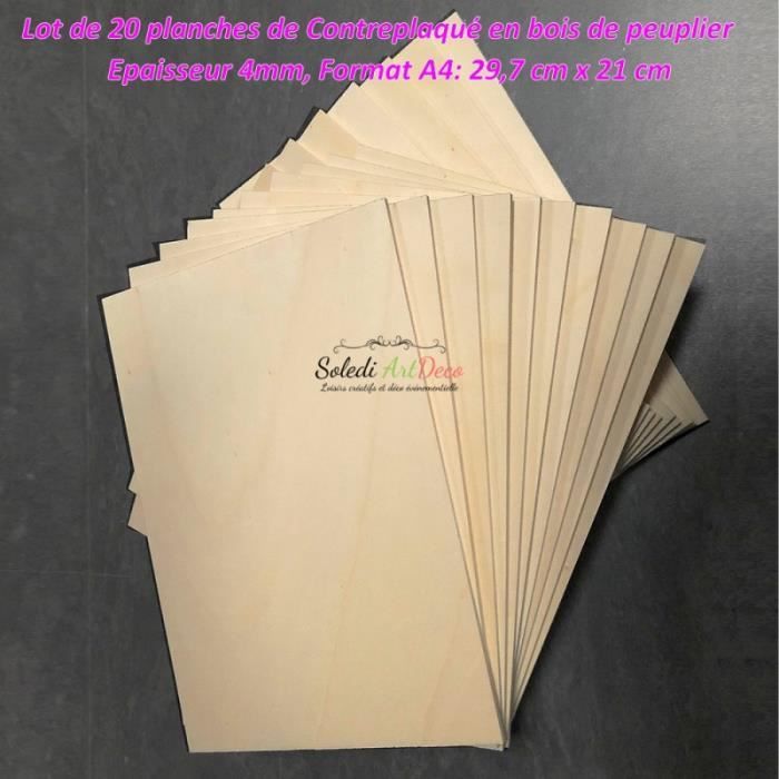 Lot de 20 planches de Contreplaqué bois peuplier épaisseur 4mm, Plaque ...
