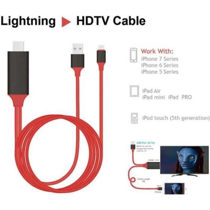CABLE CONNECTIQUE TV VIDEO SON Câble pour Lightning pour HDMI HDTV ...