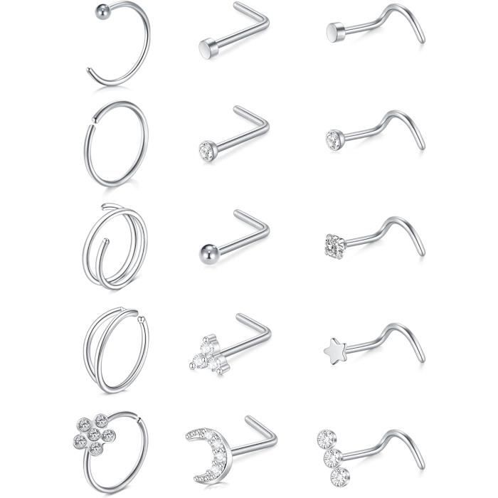 20G Piercing Nez Le Double Piercing Nez Diamant Cz Nose Piercing Pour ...
