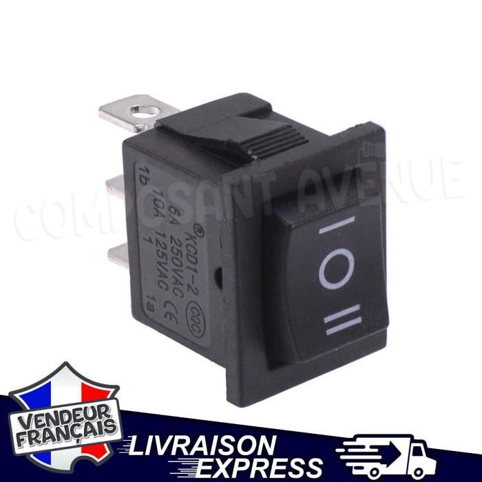 INTERRUPTEUR A BASCULE 2 POSITIONS 3 BROCHE 12V RECTANGLE 6A 250V 10A ...
