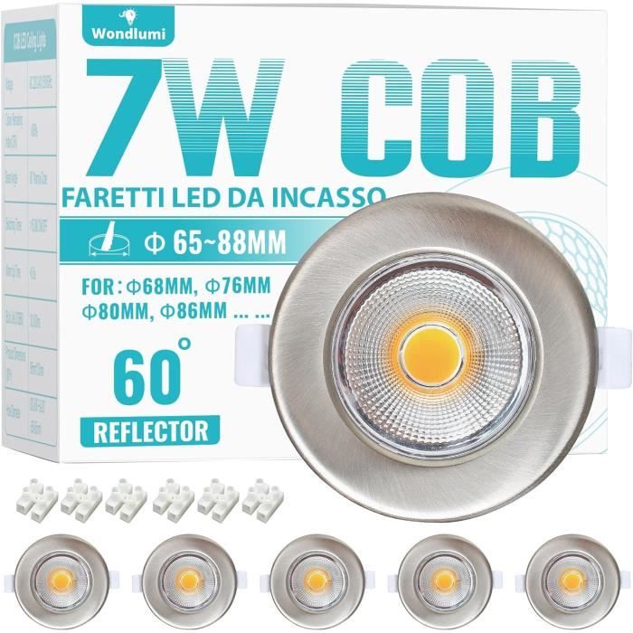 6x Spots Encastrables Led 7w Cob Extra Plat Lumière Blanche Chaude