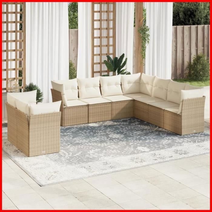 DXBK Salon de jardin avec coussins 9 pcs beige résine tressée 3249677 ...