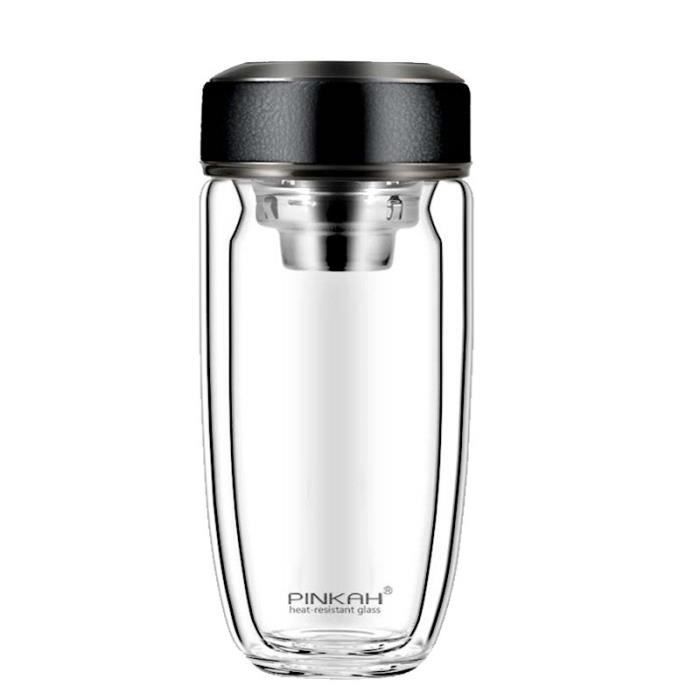 SERVICE A CAFE,Black-370ml--tasse à eau en verre Borosilicate à Double paroi, tasse de bureau ...