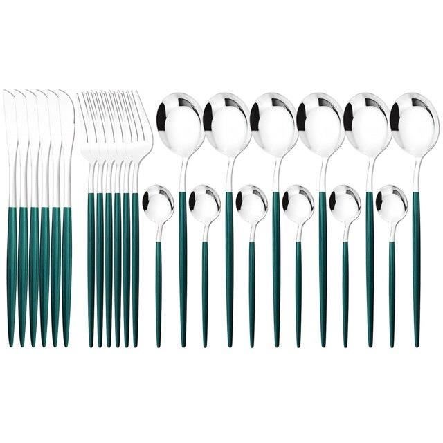MENAGERE,24Pcs Green Silver--Ensemble De Vaisselle En L'or Rose 24 ...