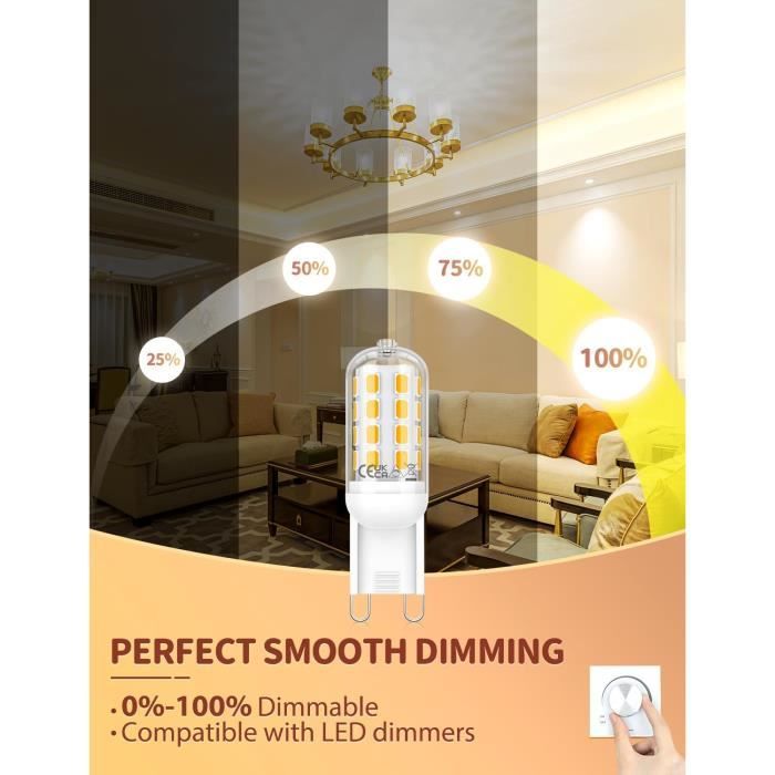 Ampoule Led G9 Dimmable, Blanc Chaud 3000K 500Lm, 5W Equivalent 45W Halogène Lampe, Cri> 80 ...
