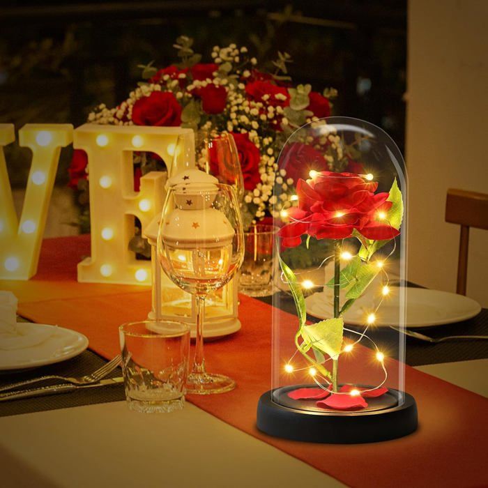 Rose Eternelle Sous Cloche Avec Led, Fleur Eternelle Sous Cloche, Rose ...