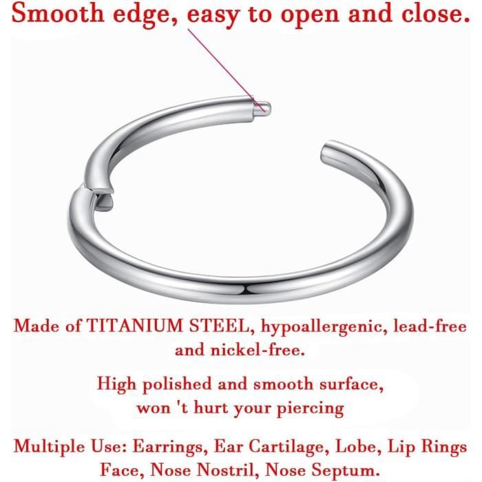1 Pièce 20G 18G 16G 6-7-8-9-10 Mm Atsm F136 En Acier Titane Cartilage Tragus Helix Lèvre Anneaux ...