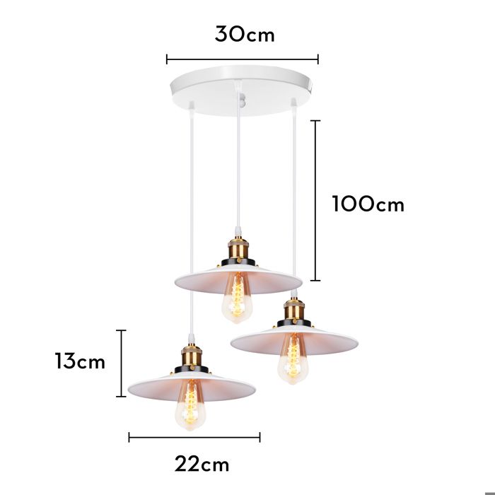 Suspension luminaire - SMOTOP - 3x E27 - Métal blanc Ø22 cm - Rétro ...