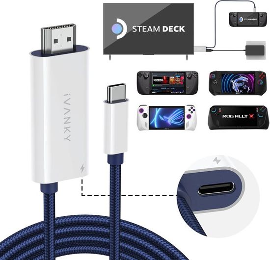 IVANKY 2-en-1 Câble de Charge USB C vers HDMI 100W Dock pour Steam Deck ...