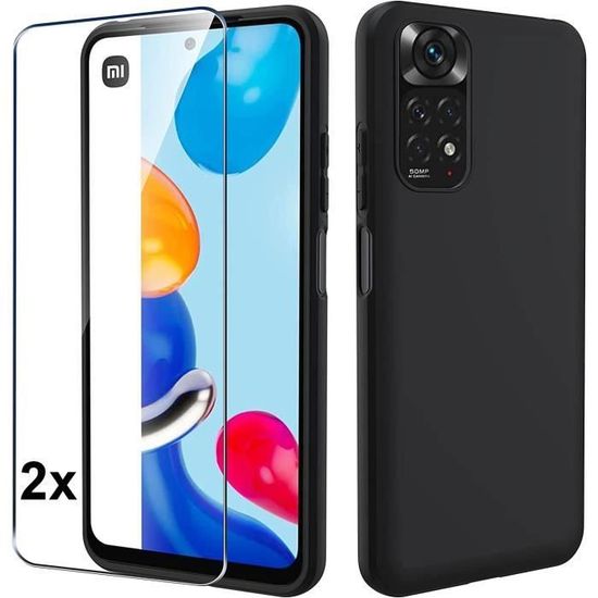 Coque Redmi Note 11 - 11s 4g + 2x Vitre Housse Silicone Noir Verre ...