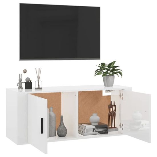 FAN - Meuble TV mural Blanc brillant 100x34,5x40 cm - DX4510 ...